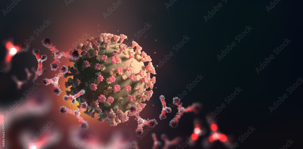Virus under microscope. Antibodies and viral infection. Immune defense ...