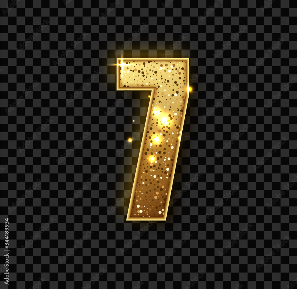 Golden Glitter number seven. Vector realistick shining golden number 7 ...