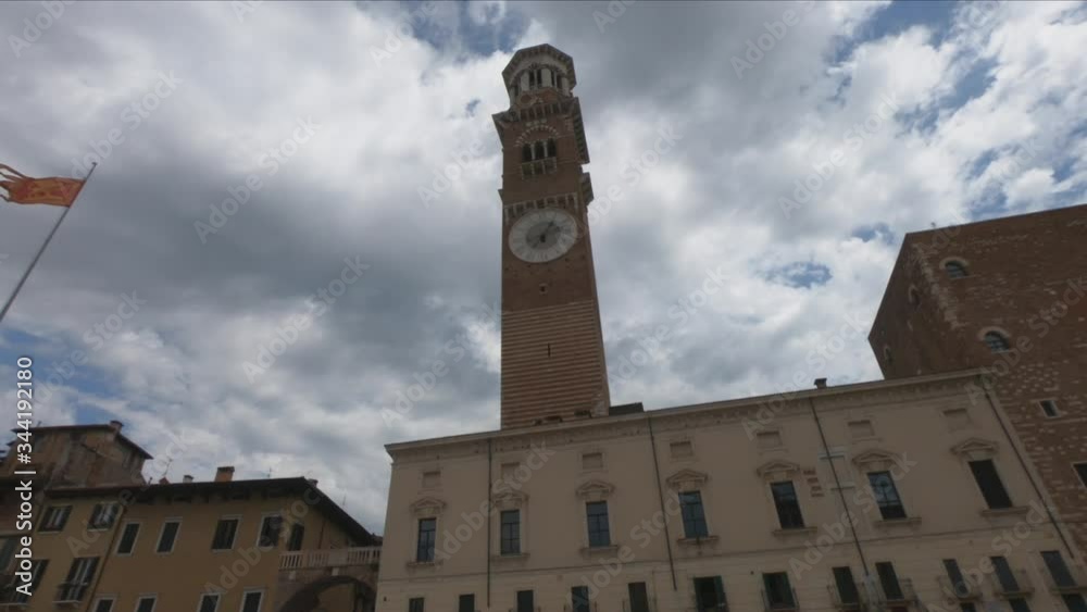 View of the historic landmark Torre dei Lamberti (Lamberti Tower), a ...