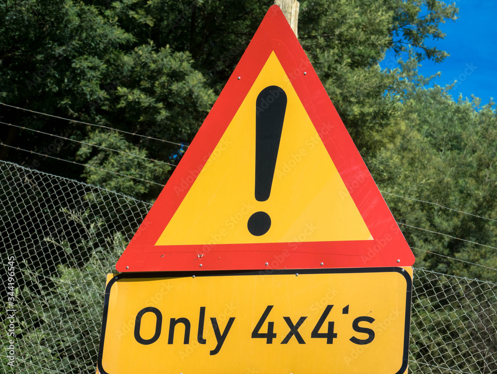 Only 4x4 road sign, just four wheels drive on the way, Sani Pass, South ...