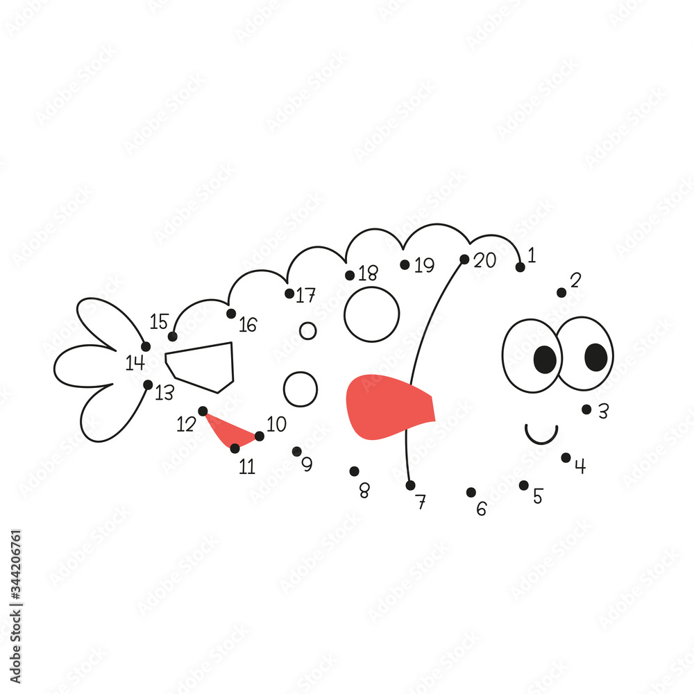 Dot to dot game - the fish. Numbers games for kids. Coloring page ...