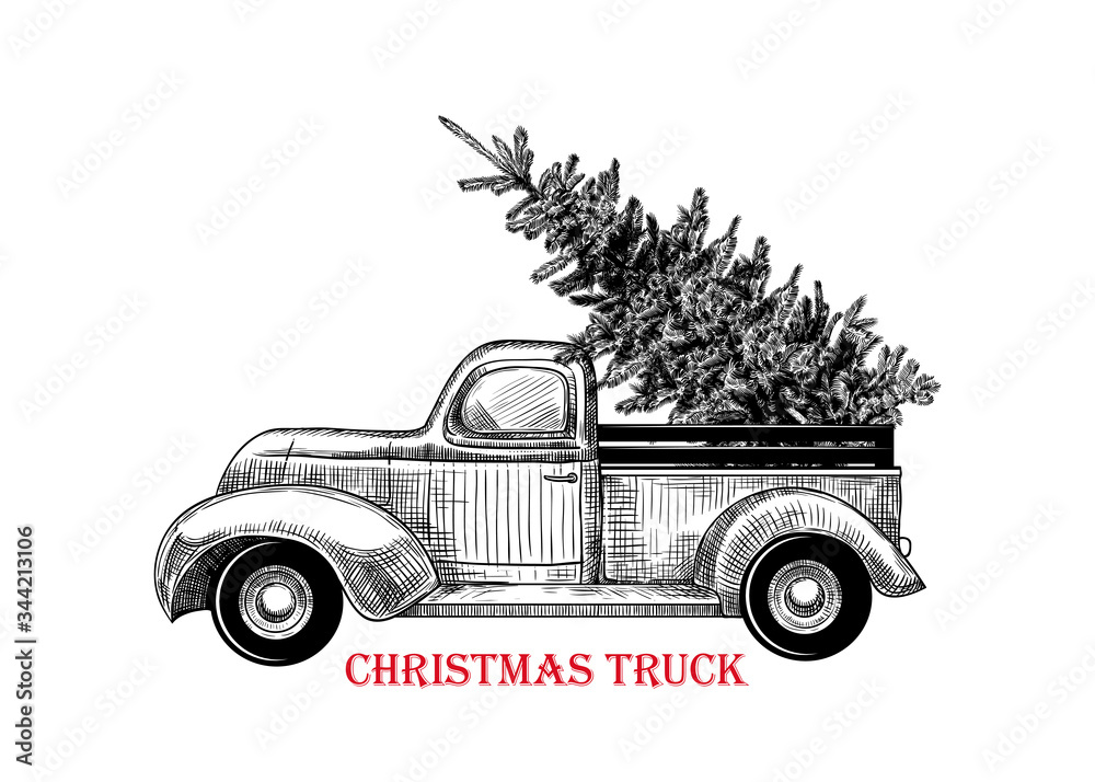 Vintage Car Clipart Black And White Tree