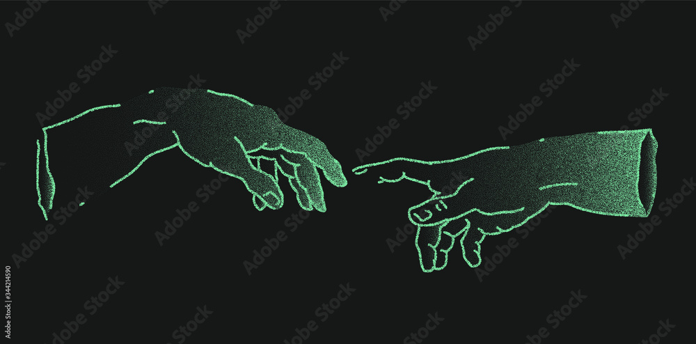 The Creation of Adam. Vector hand drawn dotwork illustration in ...