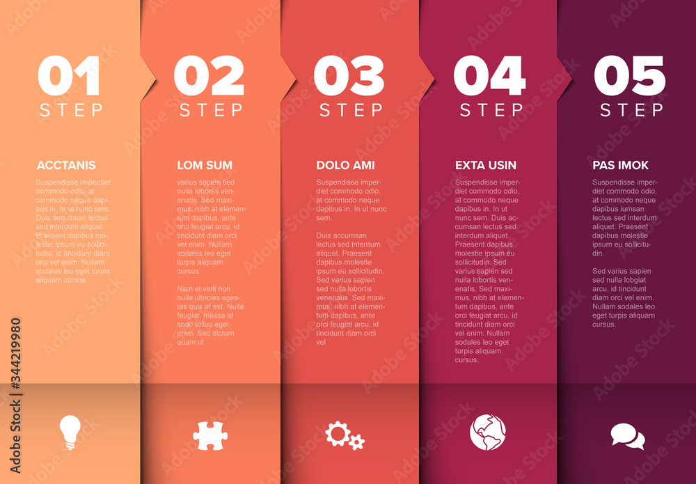 5 Steps Progress Stripped Page Layout Stock Template | Adobe Stock