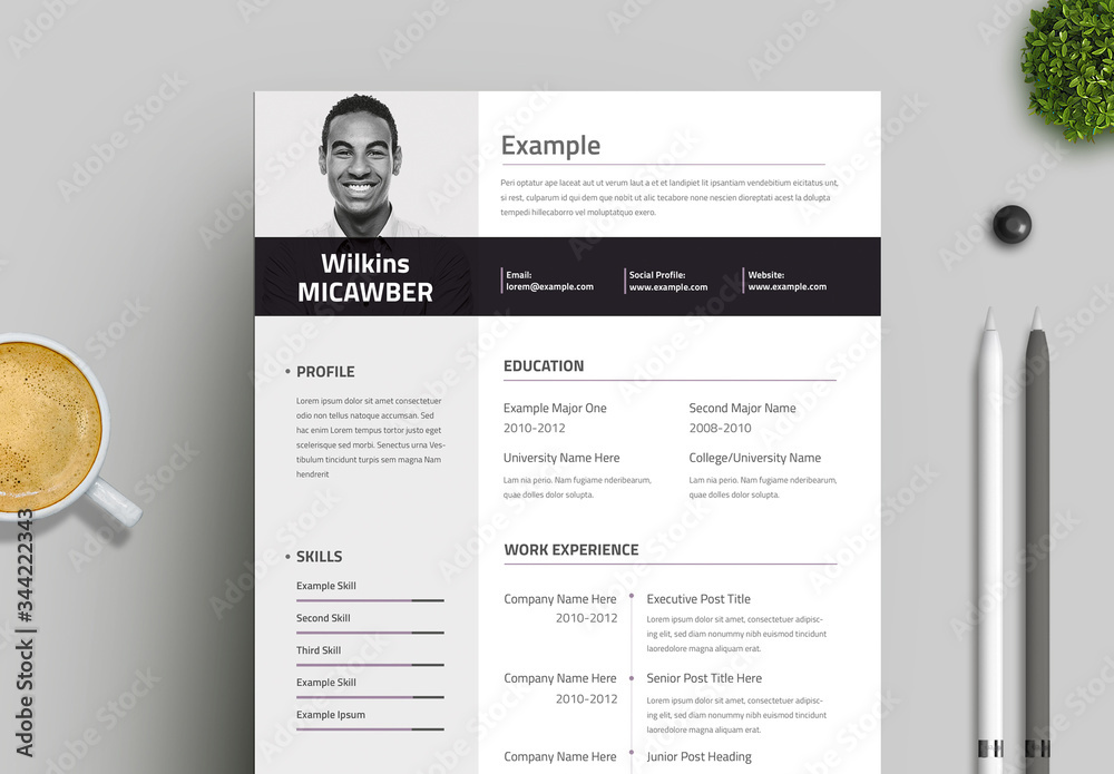 Resume and Cover Letter Layout Set with Dark Gray Header Element Stock ...
