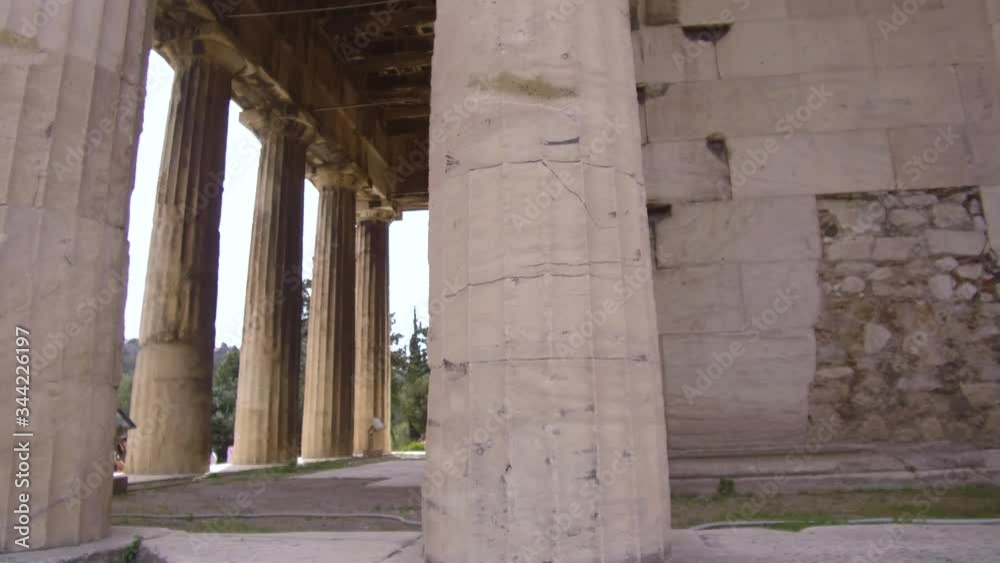 Tracking shot and tilt up camera moves slowly forward in the length of ...