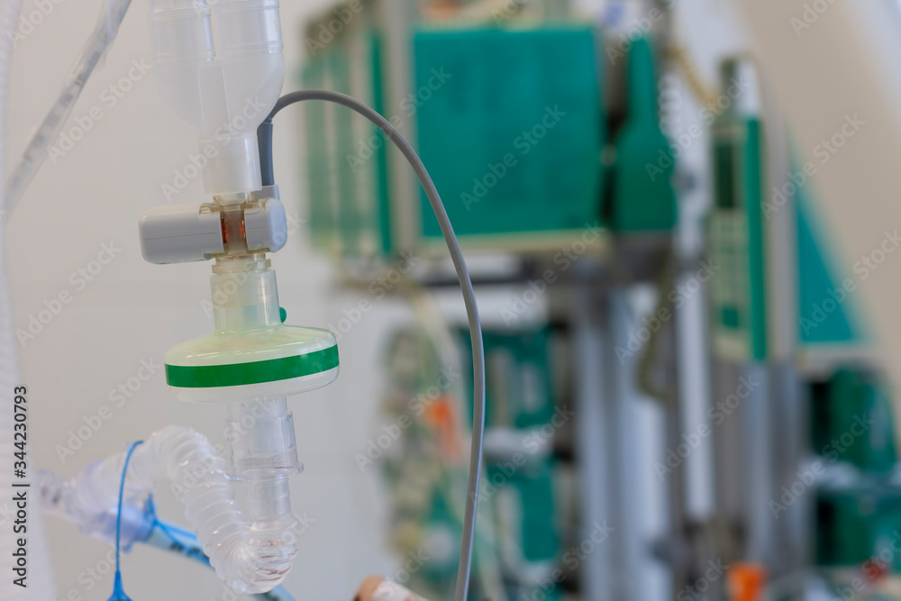 Endotracheal tube, HME filter, carbon dioxide sensor, patient connected ...