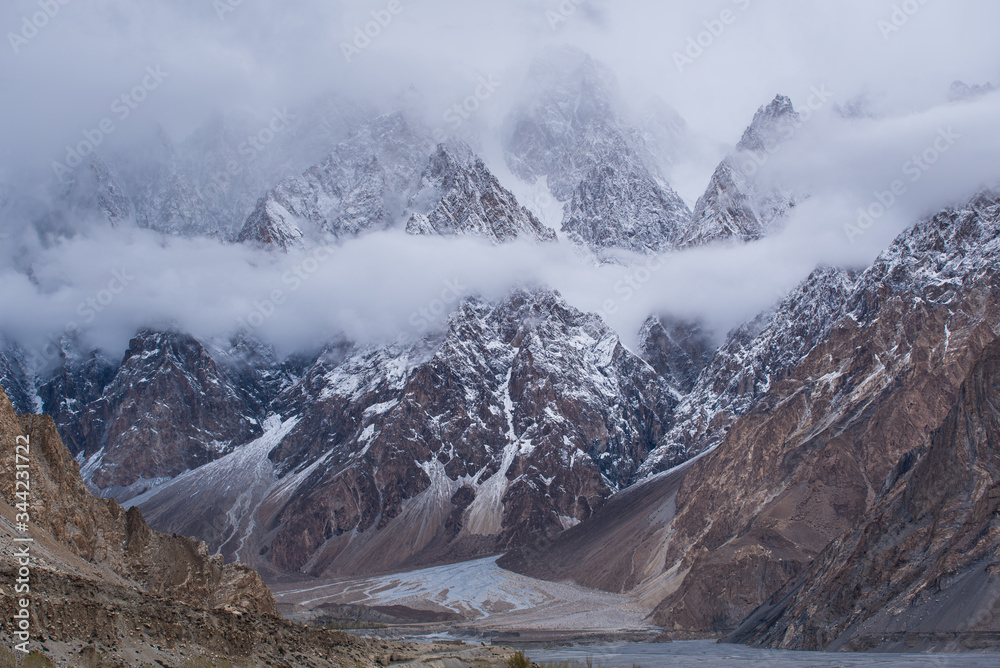 Passu Cones or Passu Cathedral Mountain in Karakoram range, Gilgit ...