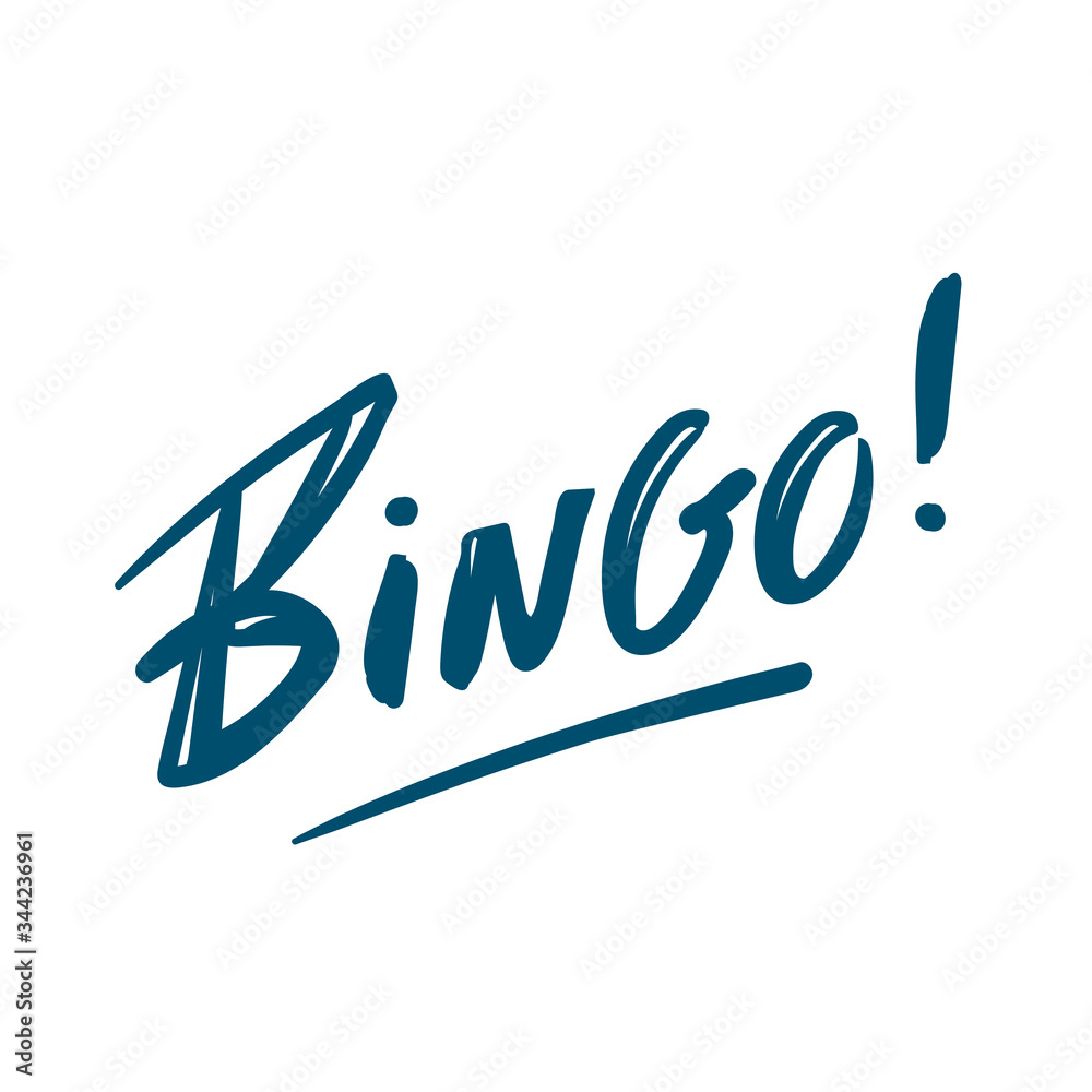 Bingo. Lettering Beautiful greeting card scratched calligraphy blue ...