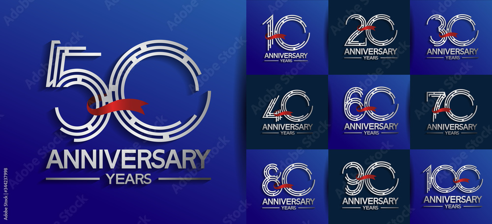 Anniversary logotype set with silver color. vector design for ...