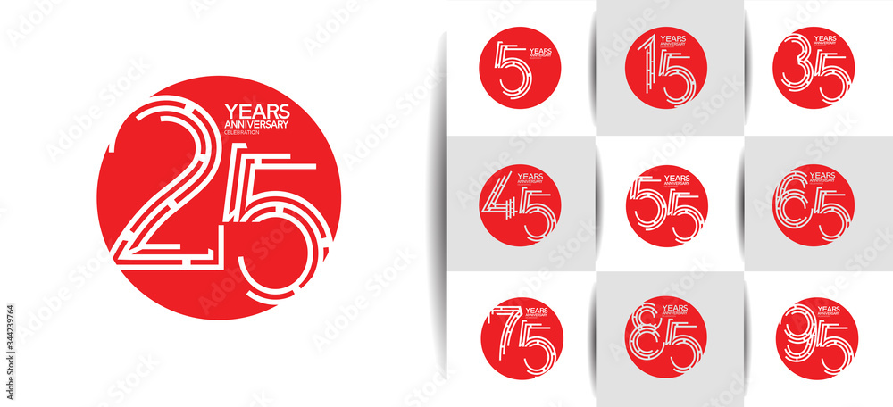Anniversary logotype set with red color. vector design for celebration ...