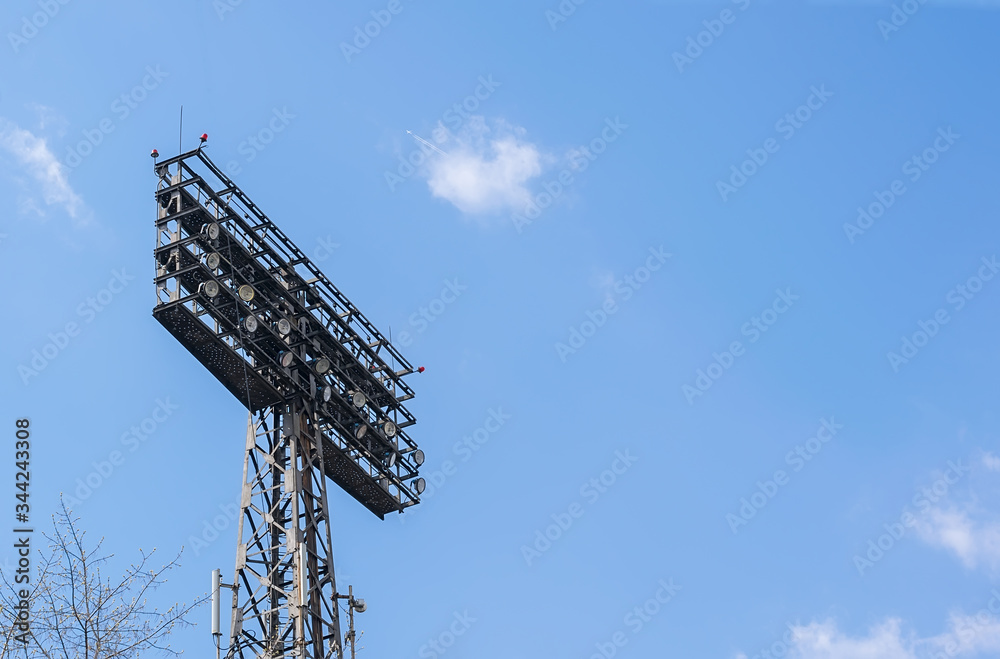 view of the tower for lighting stadiums, sports and concert areas, with ...