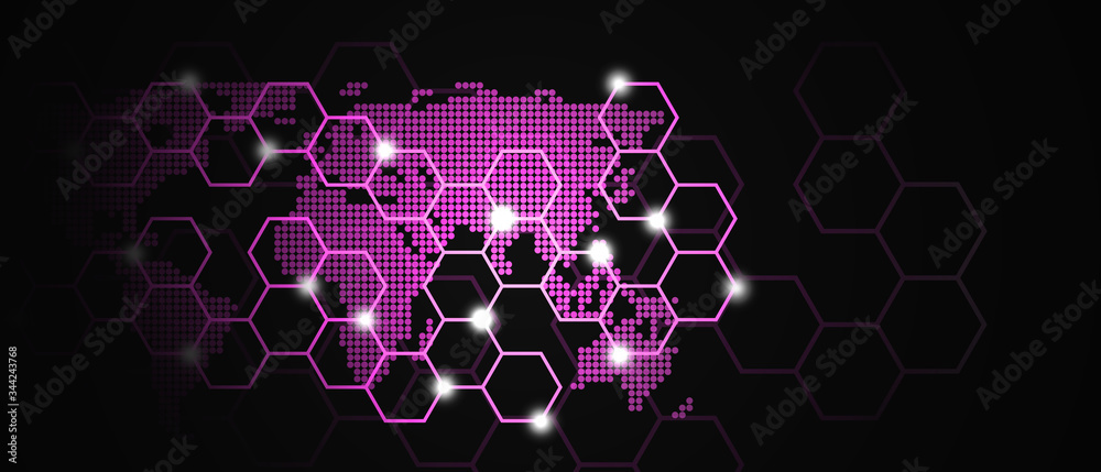 Abstract hexagon background with world map Stock Illustration | Adobe Stock