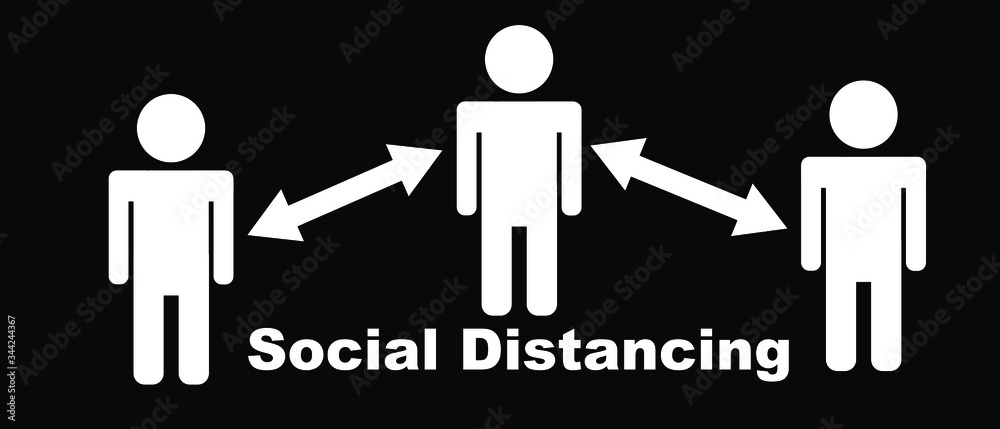 Two meter social distancing concept: Two people black and white icon ...