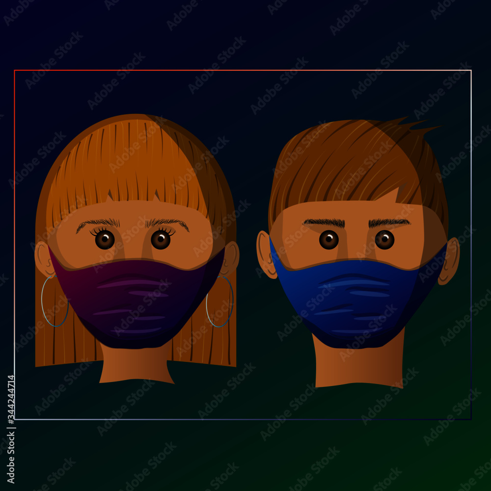 Caras personas con tapabocas vector de Stock | Adobe Stock