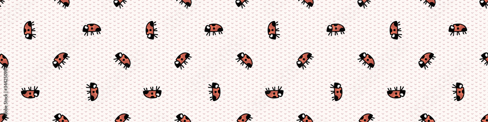Cute ladybug seamless vector border. Hand drawn biology garden wildlife ...