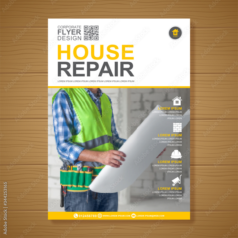 Construction tools cover a4 template and flat icons for a report and ...