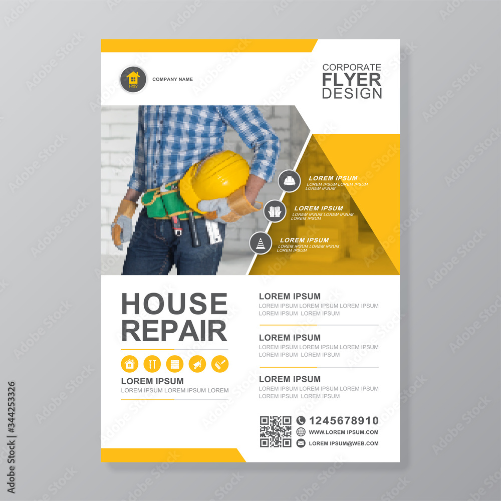 Corporate construction tools cover a4 template and flat icons for a ...