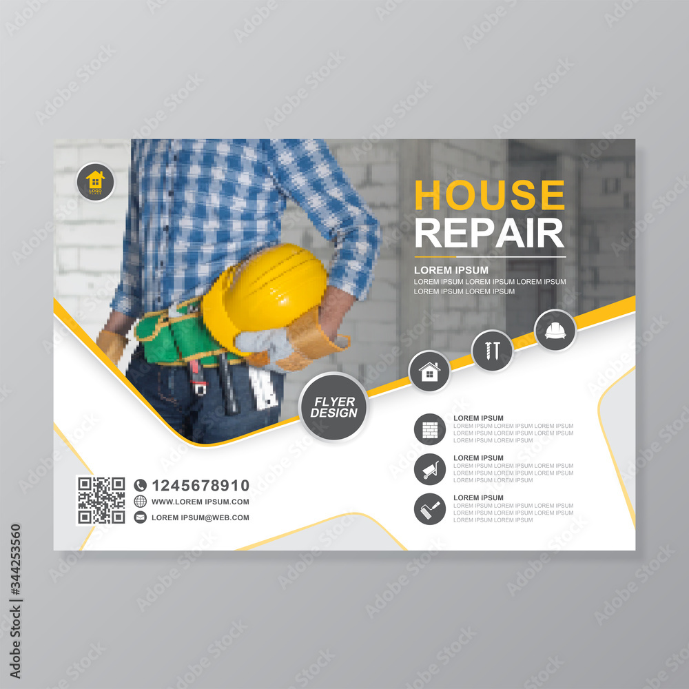 Corporate construction tools cover a4 template and flat icons for a ...