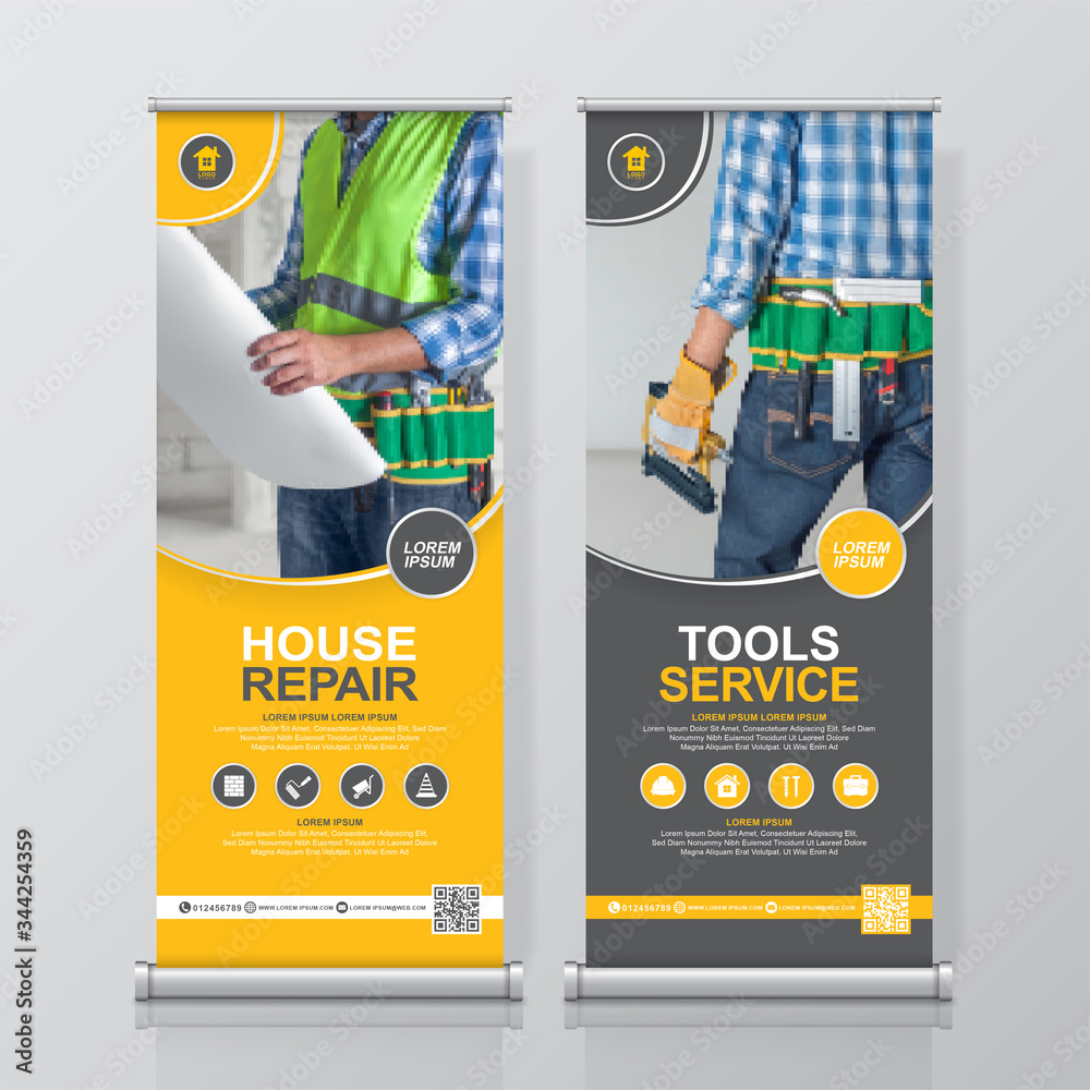 Construction tools roll up design and standee banner template for ...