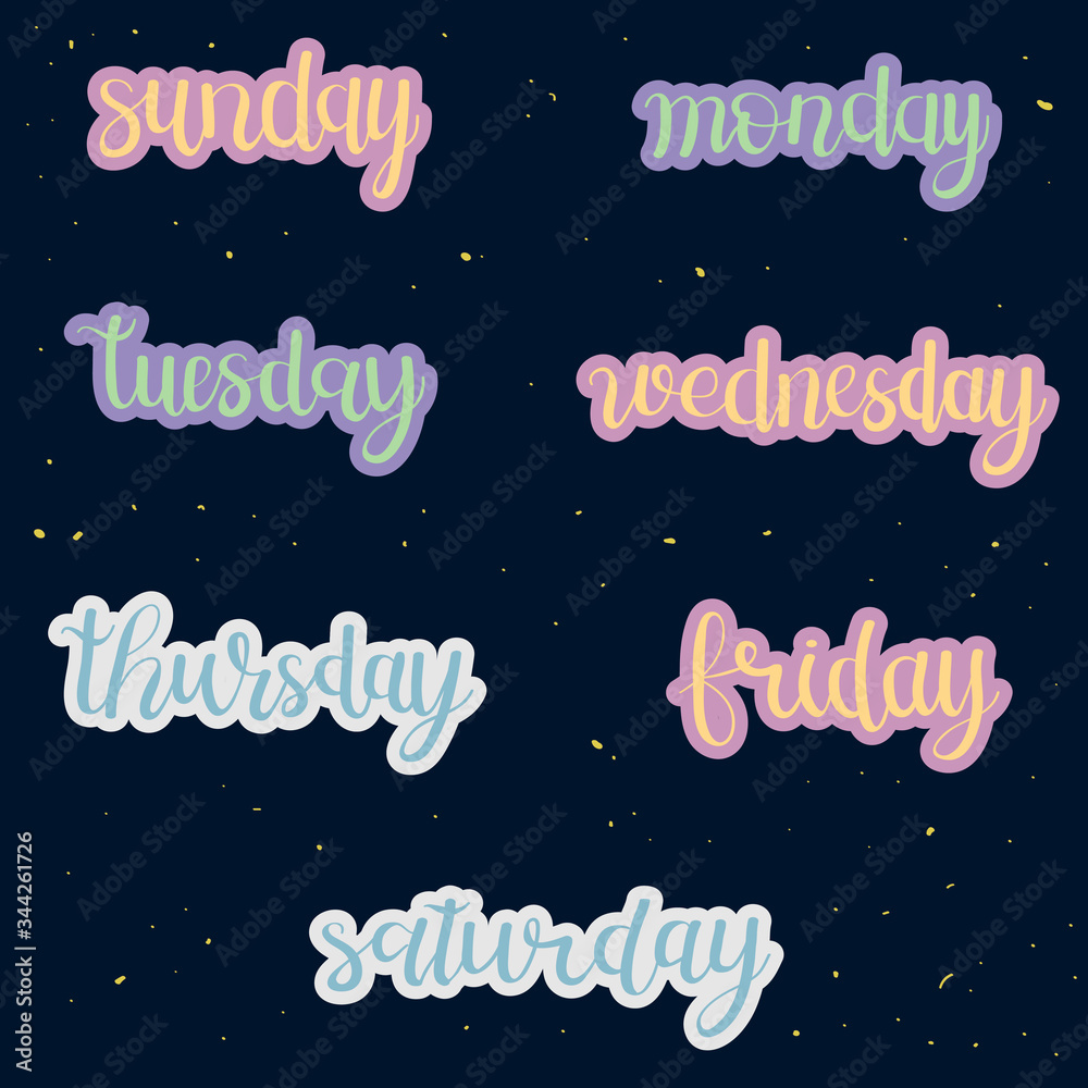 Vektorová grafika „Days of the week hand written lettering. Design ...