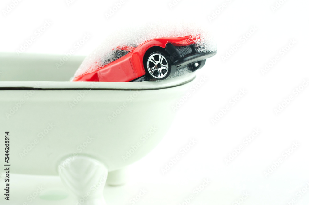 toy car in the bathroom with foam, car wash concept Stock Photo | Adobe ...