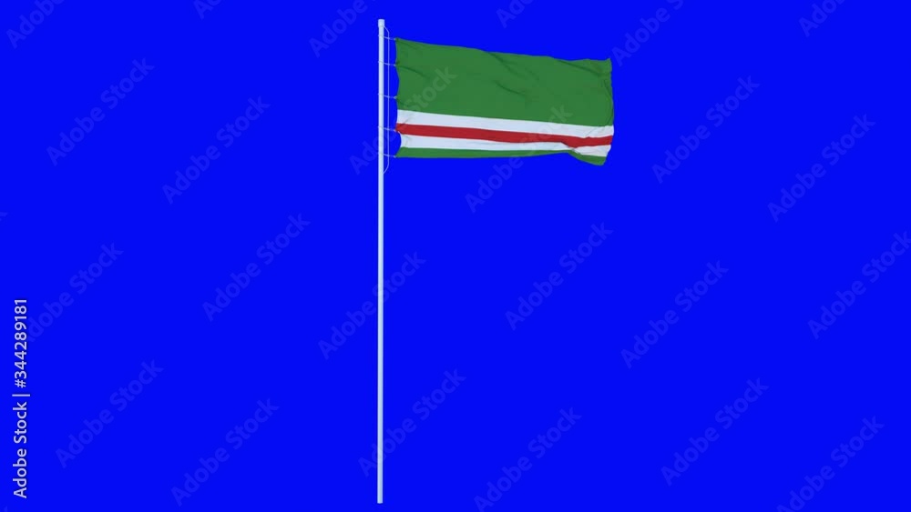 Chechen Republic of Ichkeria Flag Waving on wind on blue screen or ...