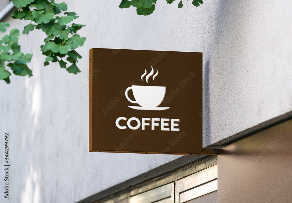 Square Outdoor Mounted Entrance Sign Mockup Stock Template | Adobe Stock