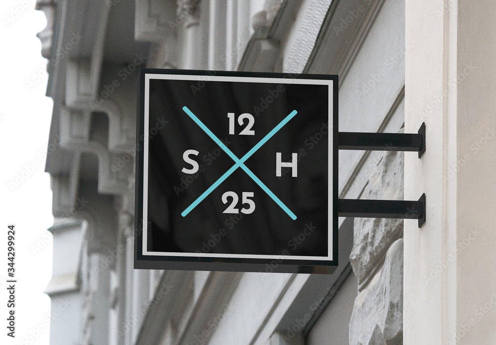 Square Outdoor Mounted Entrance Sign Mockup Stock Template | Adobe Stock