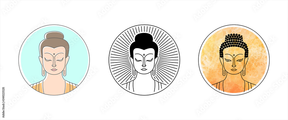 Buddha face, portrait, head vector line, outline simple illustration ...