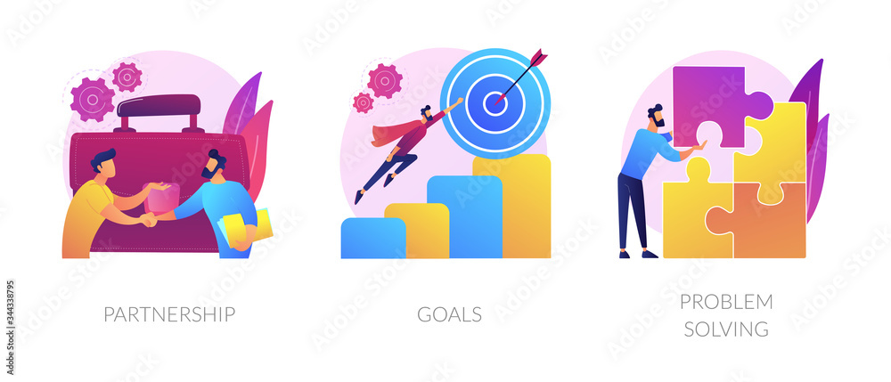 Successful business icons set. Effective teamwork, career promotion ...