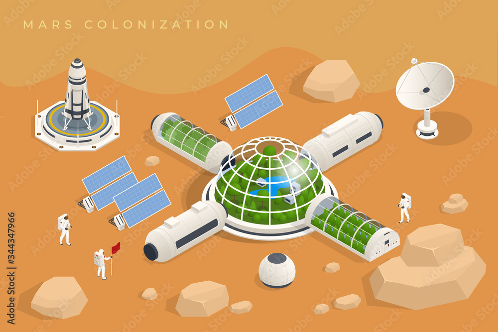 Photo & Art Print Isometric Mars Colonization, Biological terraforming ...