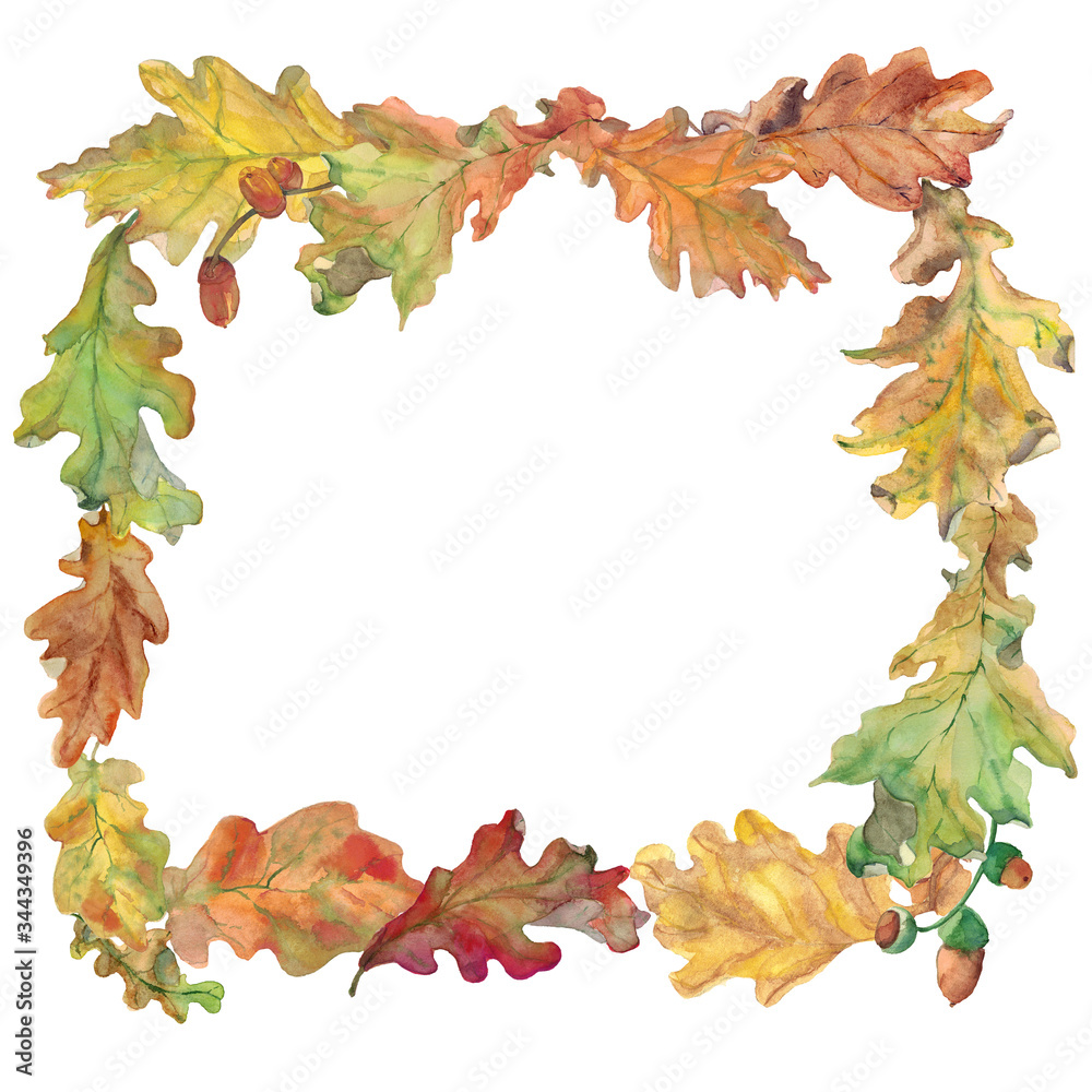 ภาพประกอบสต็อก Square frame from autumn leaves and acorns isolated on ...