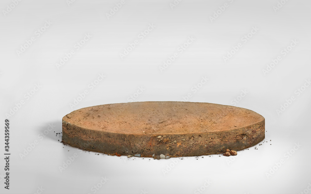 3D rendering circle soil ground cross section with earth land on white ...