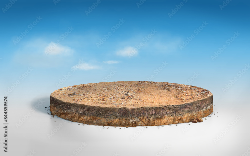 Realistic 3D round cutaway terrain floor with rock isolated, 3D ...