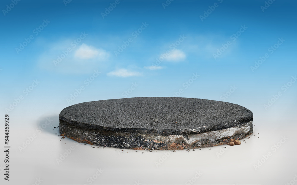 3D asphalt road on round layered soil cross section , realistic 3D ...