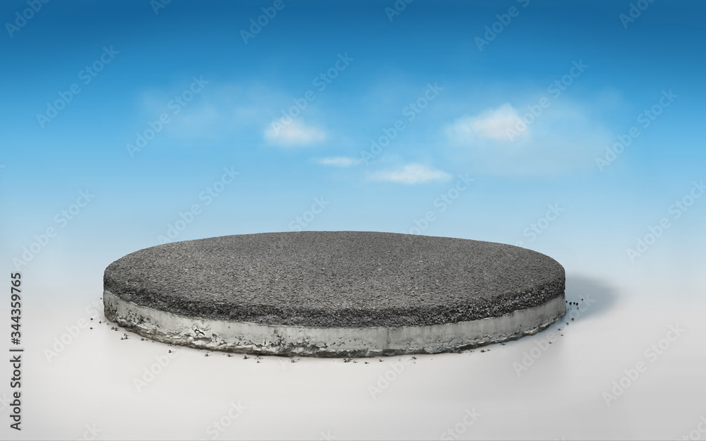 3D rendering asphalt road on circle layered concrete cross section ...