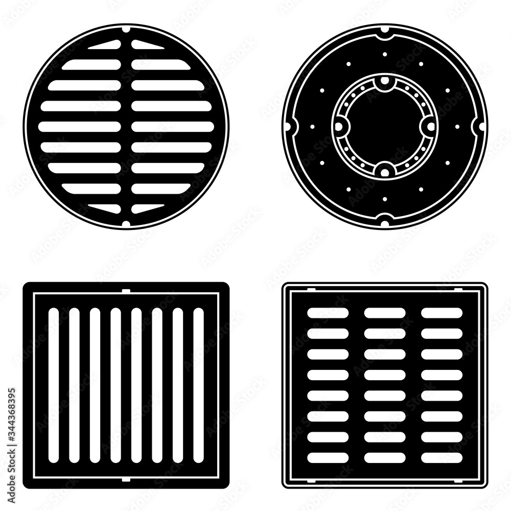 Vecteur Stock A set of vector sewer covers isolated on a white ...