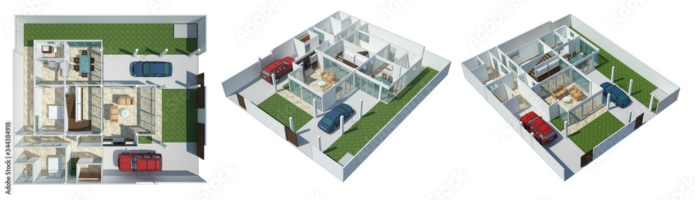 Floor plan top view. House interior isolated on white background. 3D ...