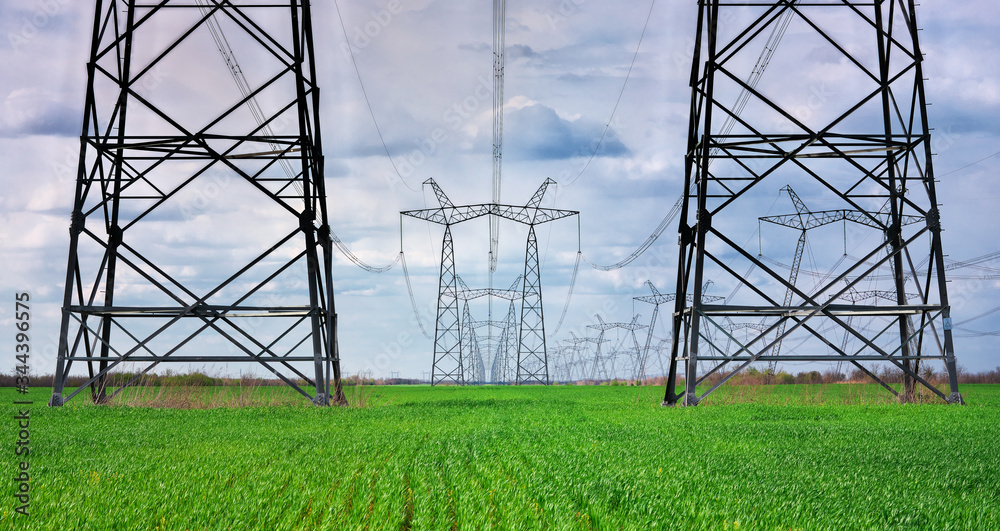 High voltage electric tower on morning time. sky background. Power ...