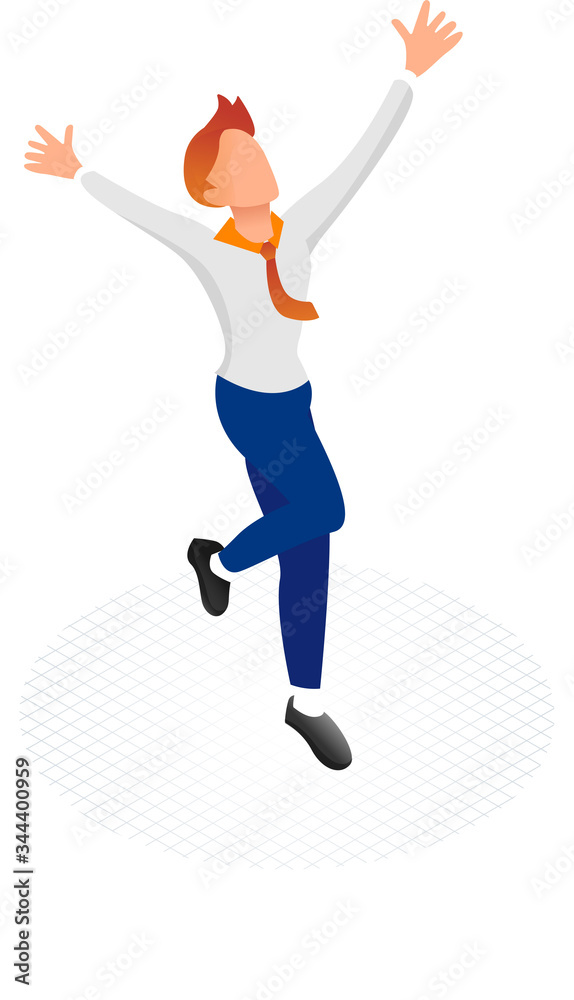 Isometric human icons celebrate success, achieve success. 3D character ...