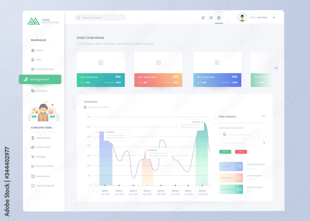 Infographic dashboard. UI design with graphs, charts and diagrams. Web ...