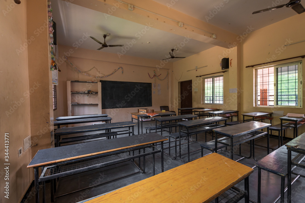 Empty classroom with desks in Indian school Stock Photo | Adobe Stock