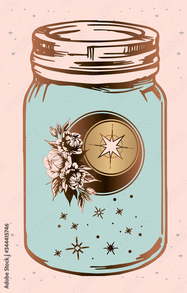 sacred esoteric symbols with hand gestures, the moon and stars in the ...