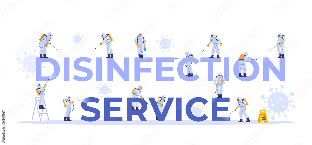 Disinfection service. Concept set of cleaning company staff different ...