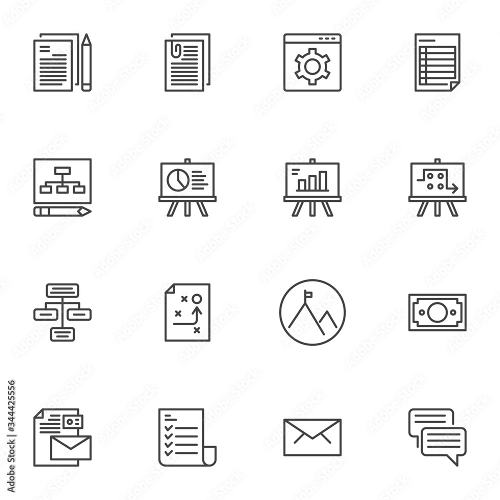 Business strategy line icons set, outline vector symbol collection ...