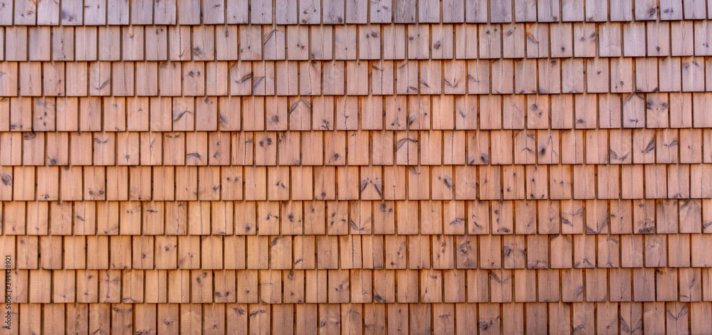 Wood shingle cladding. Wooden wall background with copy space. Stock ...