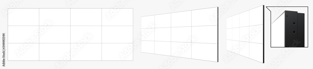 Set of Views of Detailed 4x3 Video Wall Templates (12 screens). 3D ...