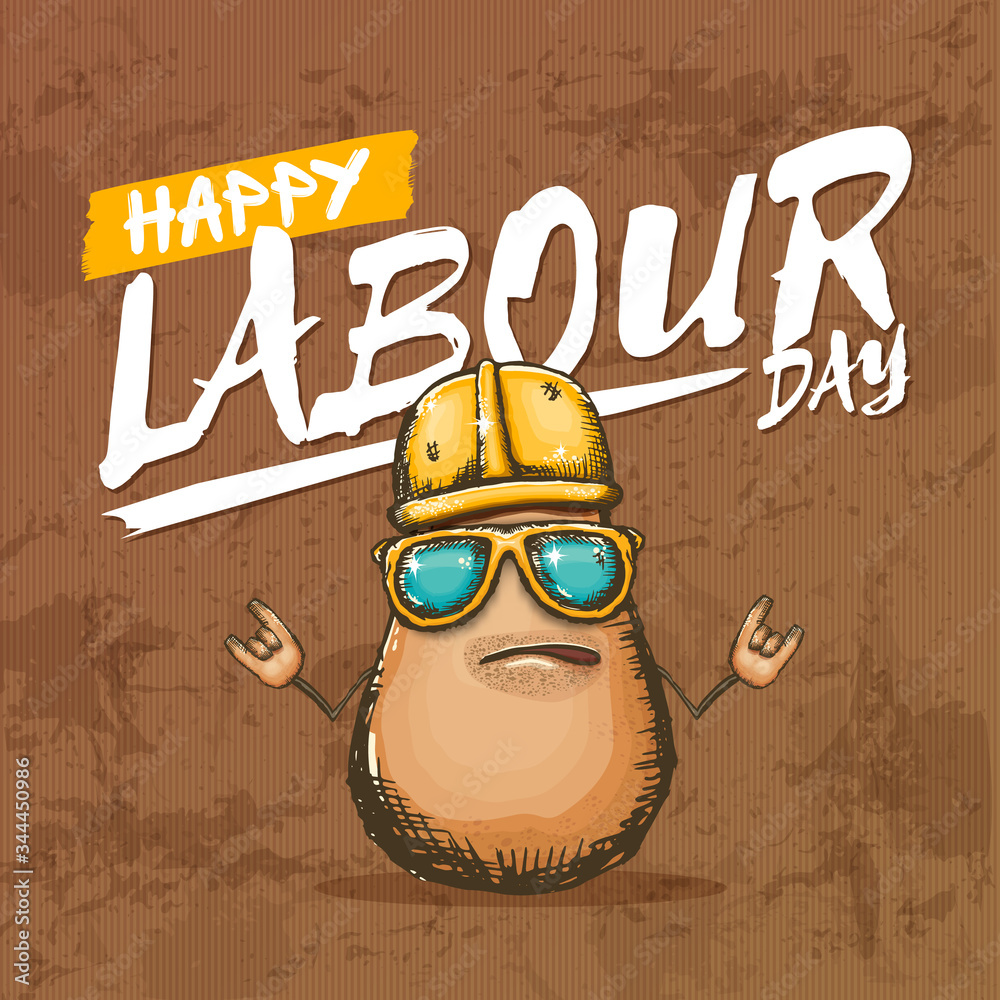 1 may labour day banner with cartoon funky rock n roll labour potato ...
