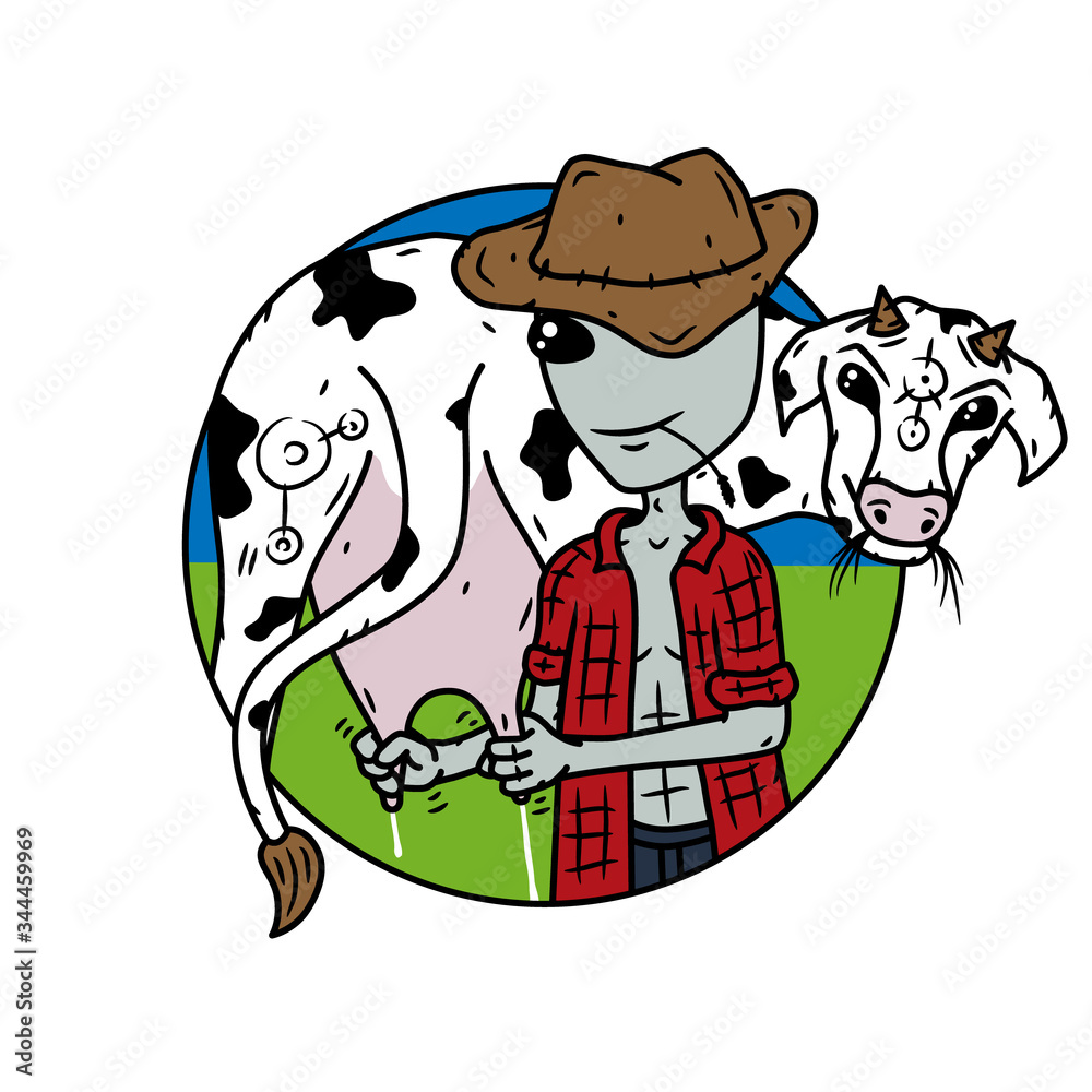 Alien and cow. Alien milking a cow. Vector Illustration. Stock Vector ...